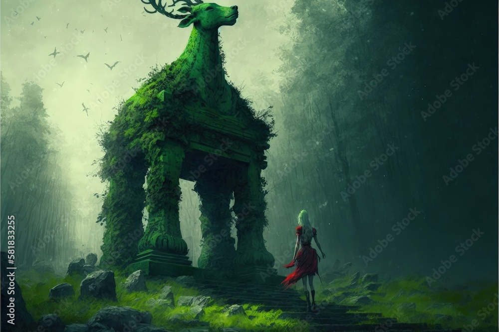 During a forest expedition, a young hiker uncovers a gigantic deer ...