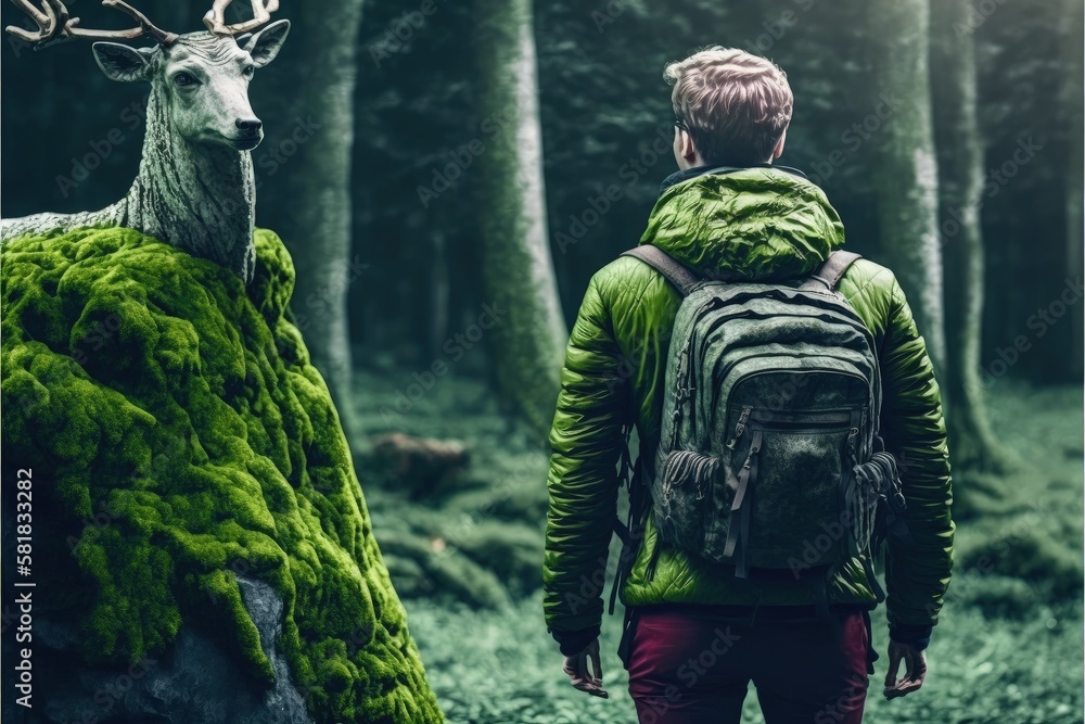 During a forest expedition, a young hiker uncovers a gigantic deer ... During a forest expedition, a young hiker uncovers a gigantic deer ...