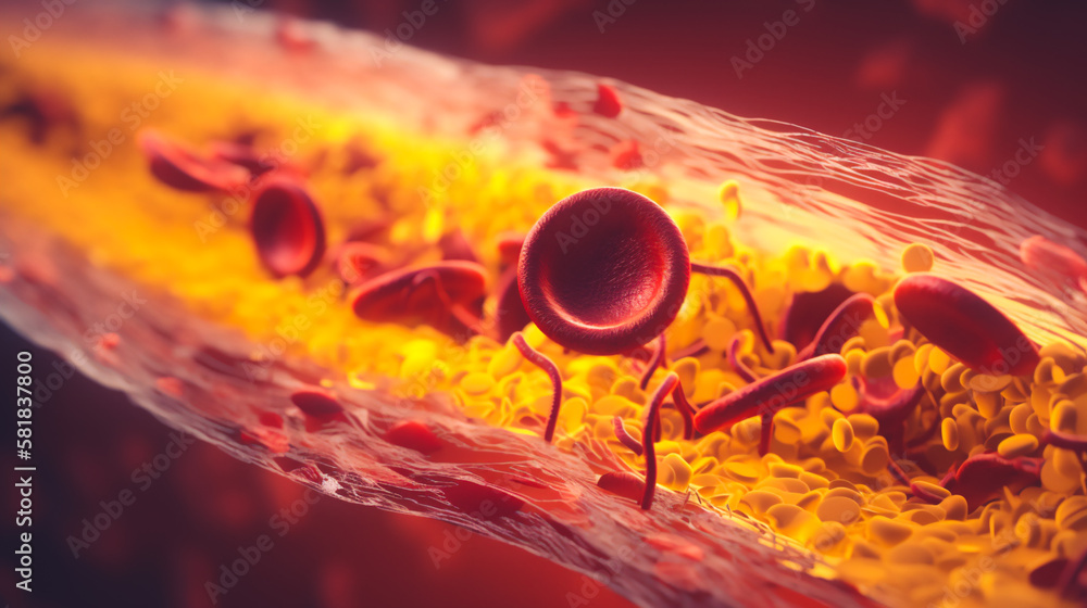 clogged arteries with cholesterol plaque, artery with blood flow ...