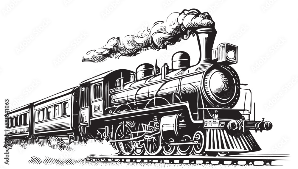 Retro Steam Train hand drawn sketch illustration Stock Vector | Adobe Stock