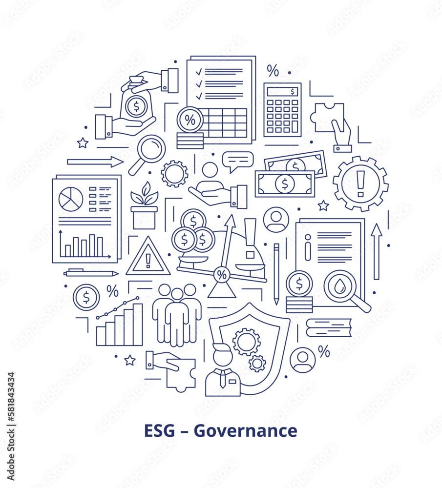 ESG Governance concepts, icons set. Icons placed in a circle. Vector ...
