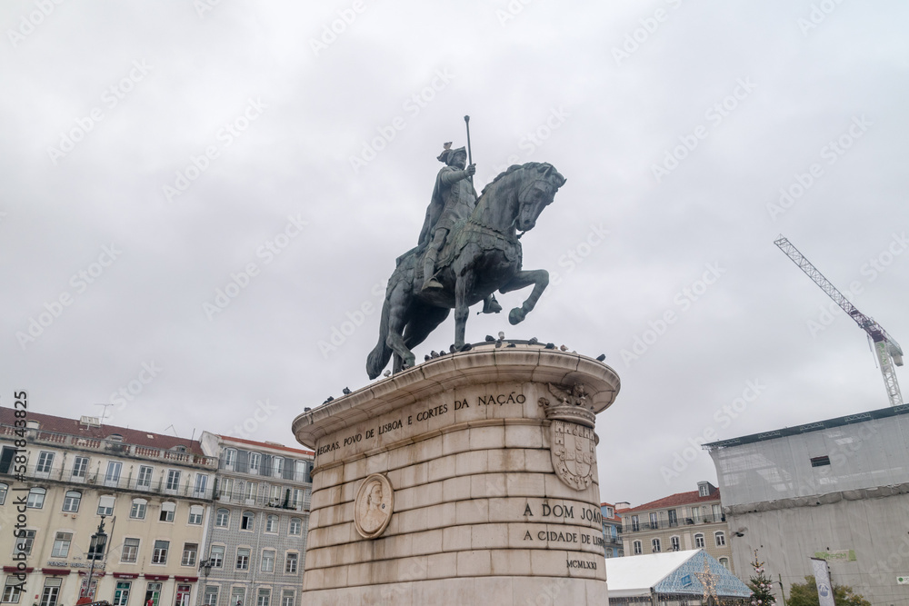 Lisbon, Portugal - December 5, 2022: Statue of King John I (Estatua de ...