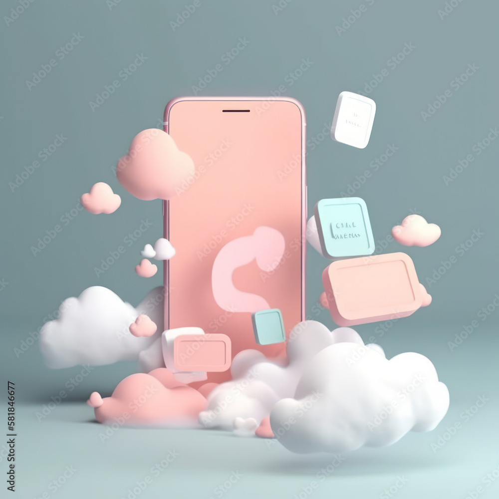 3D speech bubbles on mobile phone notice. Comment 3d chat message on ...