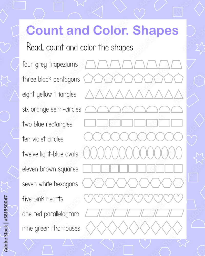 How many geometry shapes count and color game for kids forms and colors ...