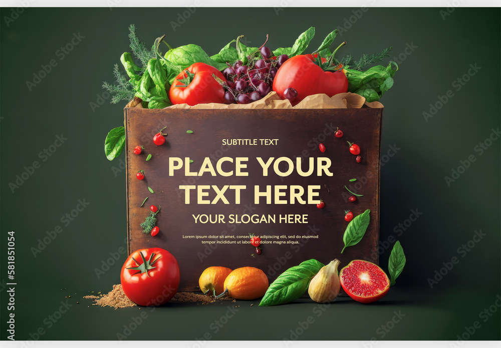 Top View of Wooden Box Filled with Different Types of Vegetables Mockup ...