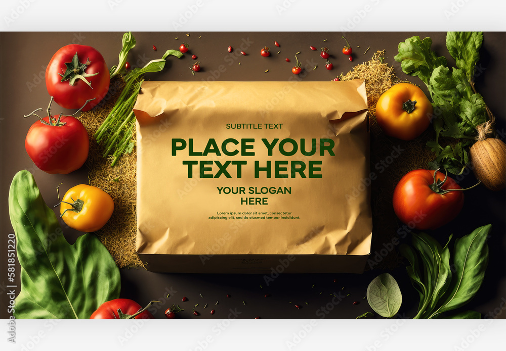 Top View of Bag of Food Sitting on Top of a Table with Green Plants and ...