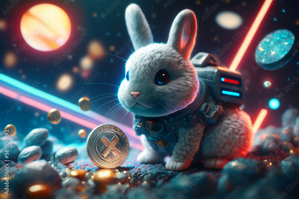 Cute Bunny Rabbit with Jet Pack in Outer Space with a Planet, Sun, Moon ...