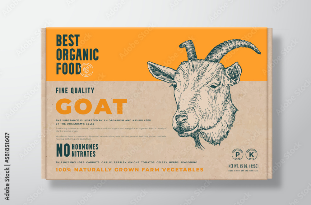 Organic Goat Meat. Vector Food Packaging Label Design on a Craft ...