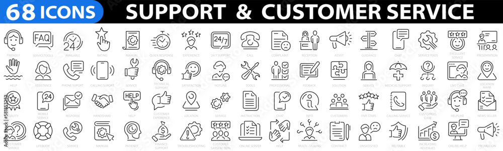 Customer Service and Support 68 icons. Customer service icon set ...