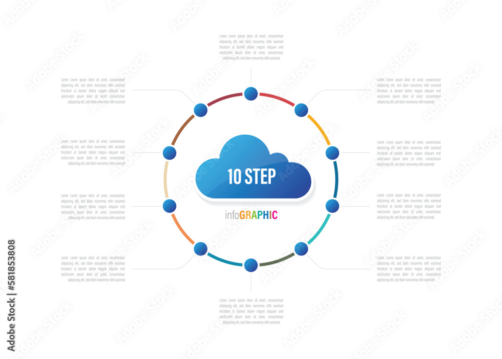 Vetor de cloud computing infographics. Vector circle pie chart with 3, 4, 5, 6, 7, 8, 9, 10 ...