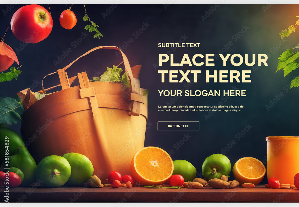 Template of Basket of Detailed Fruit Mockup with Oranges and Apples ...