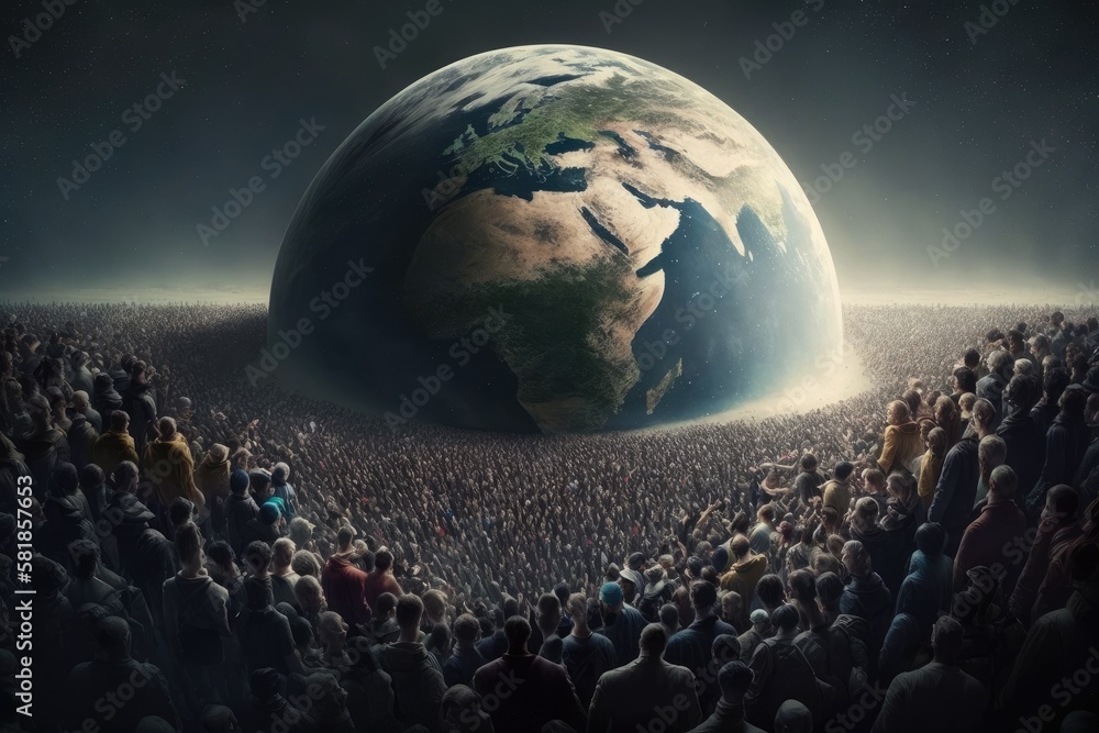 bleak reality of Earth's overpopulation with crowded cities, polluted ...