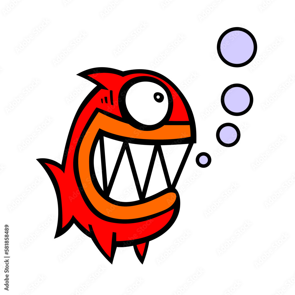 Cartoon angry monster evil piranha fish character - vector mascot stock ...