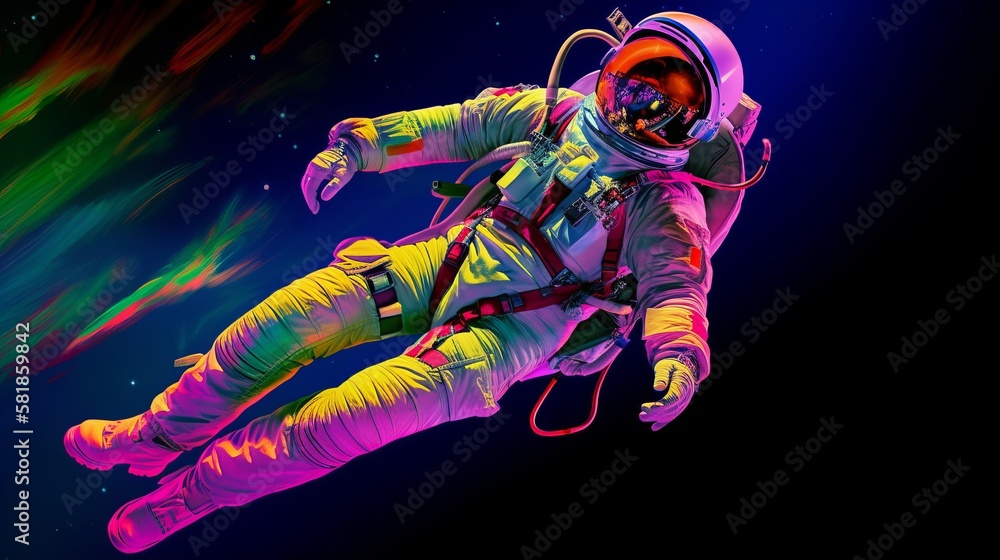 Colorful astronaut in space. Post-produced generative AI digital ...