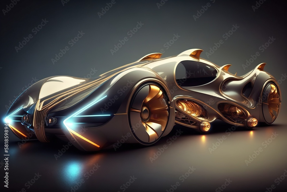 Car that looks like a futuristic spaceship with sleek metallic curves ...