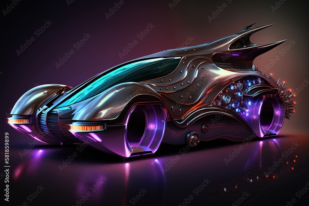 Car that looks like a futuristic spaceship with sleek metallic curves ...