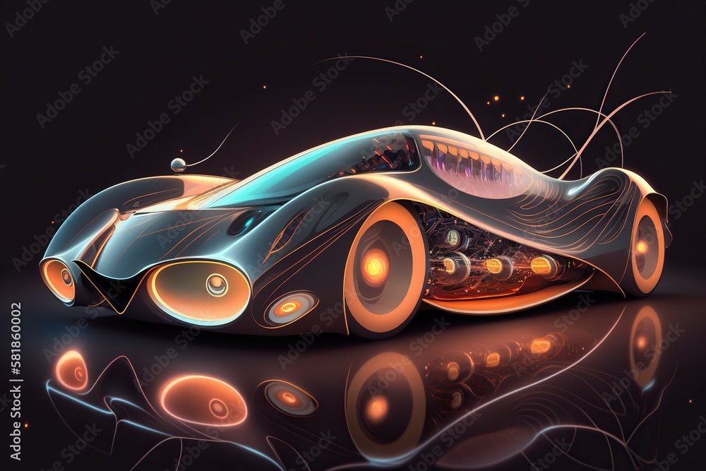 Car that looks like a futuristic spaceship with sleek metallic curves ...