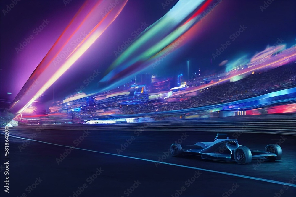 Futuristic racing formula at fast ride to finish. Formula car racing at ...