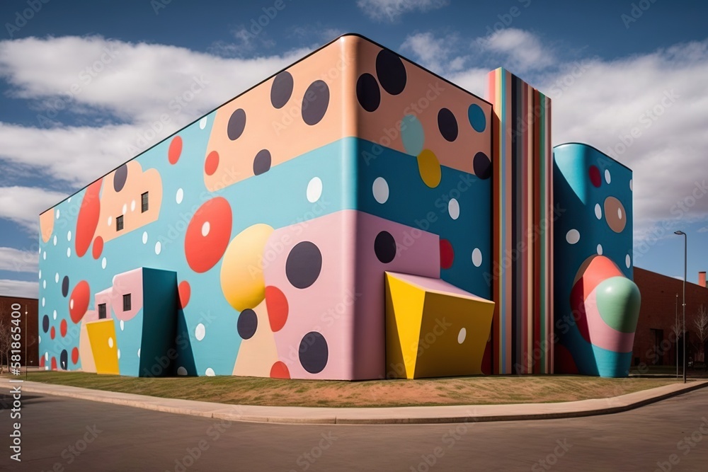 Factory building with a colorful playful exterior featuring bold ...