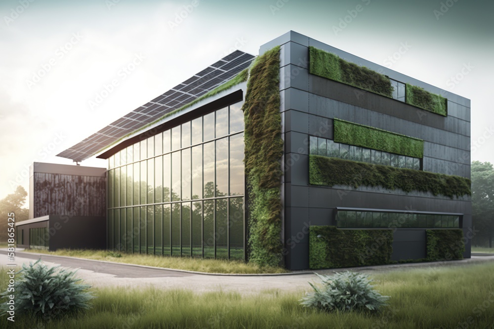 Factory building with a green roof or living wall showcasing its ...