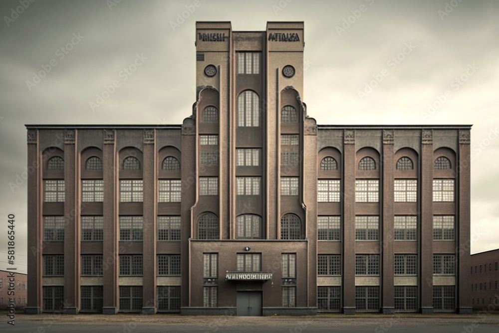 Factory building with a towering imposing facade showcasing its ...