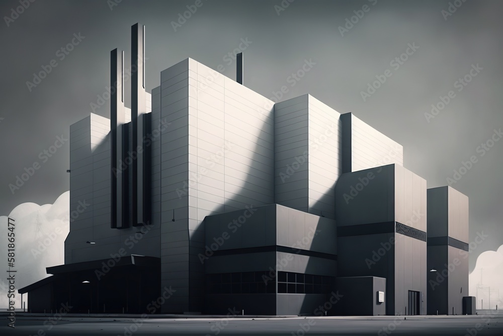 Factory building with a futuristic minimalist design characterized by ...
