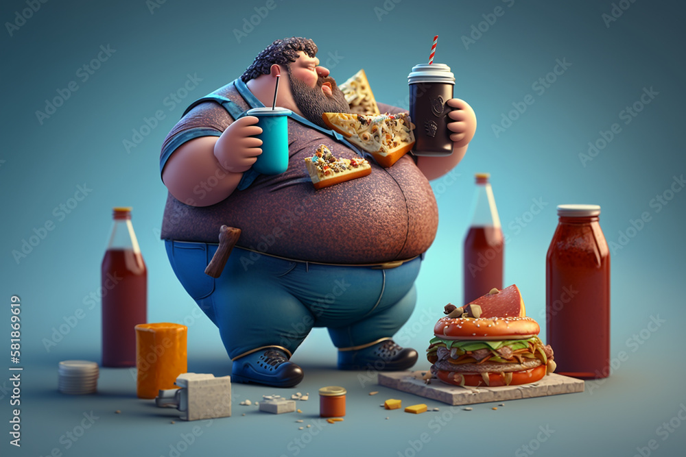 fast food problem of being overweight. Improper diet, junk food ...