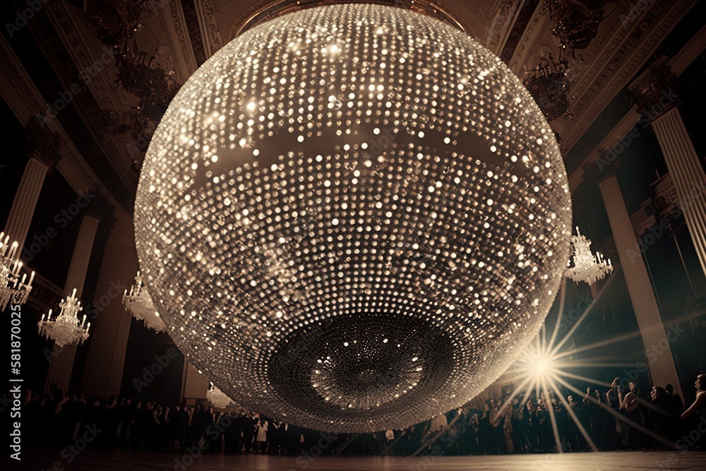 Giant disco ball comprised of thousands of sparkling pearls hanging ...