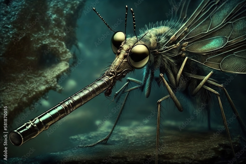 Mosquito with a flute - like proboscis ready to play a beautiful melody ...