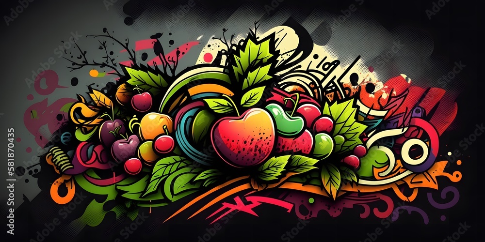 Fruits Graffiti Wallpaper, Mix Fruit Doodle with street art style ...
