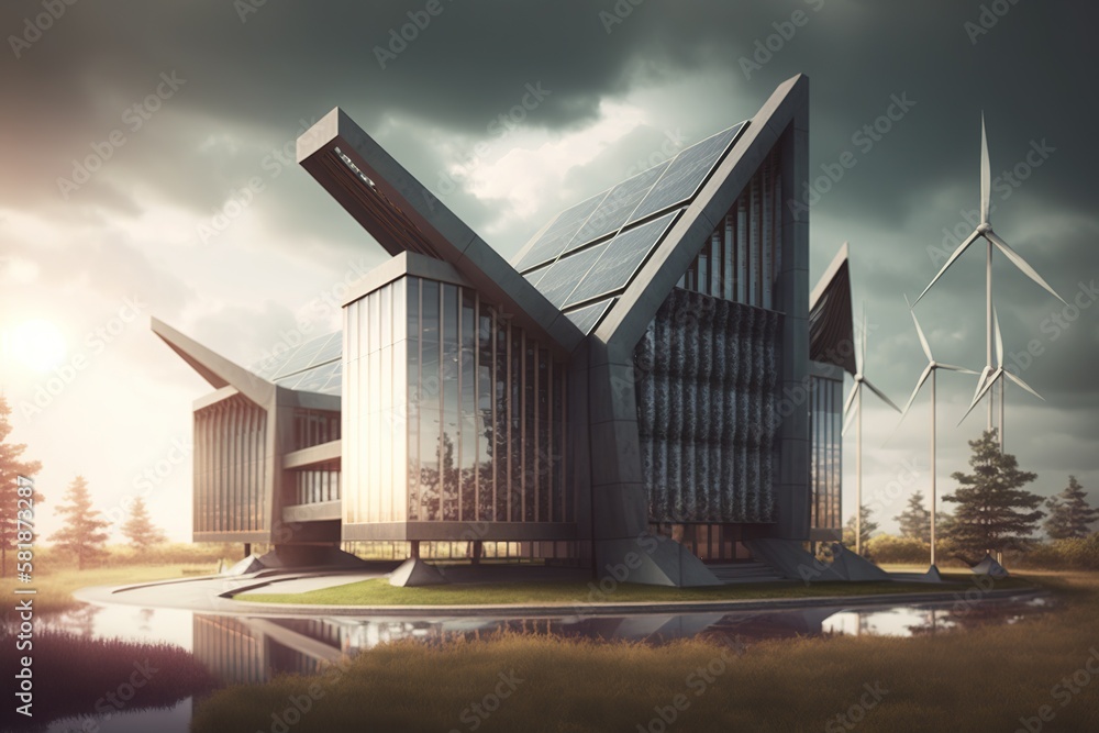 Public building with an innovative eco - friendly design incorporating ...