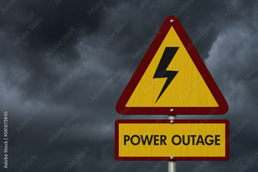 Power Outage message on warning road sign with stormy sky Stock Photo ...