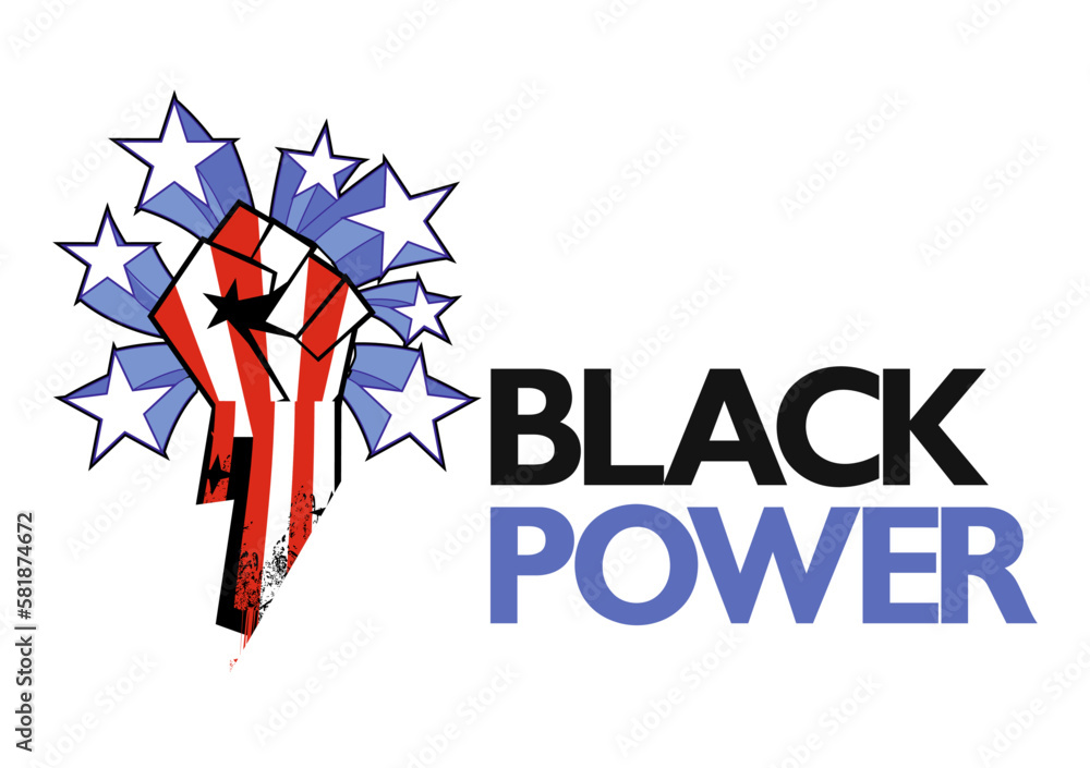 Black power. T-shirt design of a clenched black fist with stars around ...