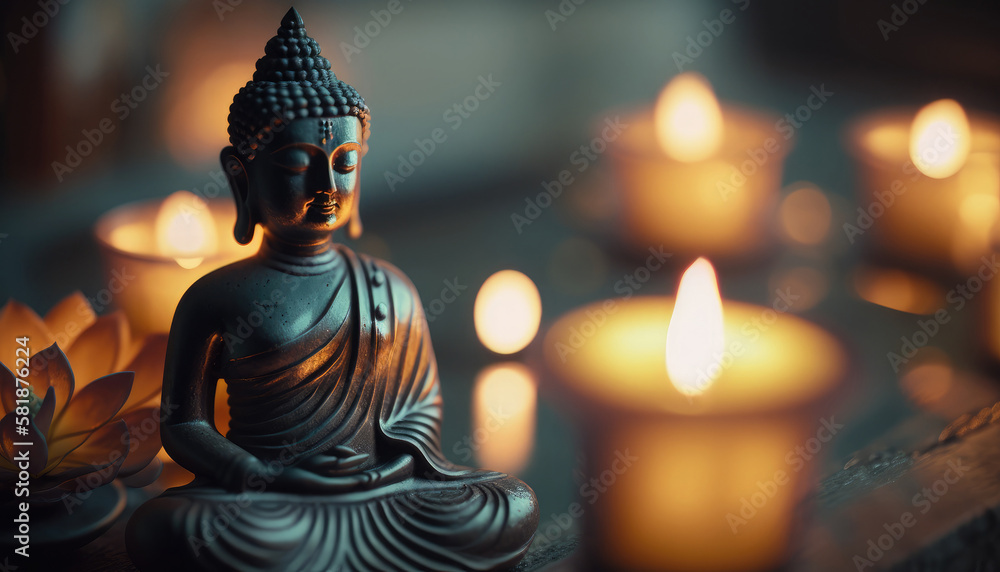 Leasure and relaxation meditation concept with buddha golden figurine ...