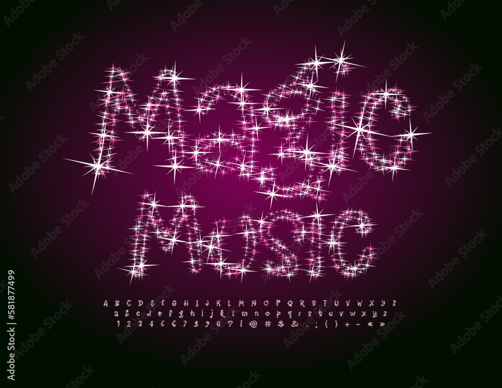 Vector creative poster Magic Music with Star sparkling Font. Glittering ...