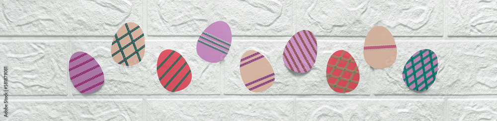 Banner with Easter eggs made of colored cardboard. Thematic header for ...