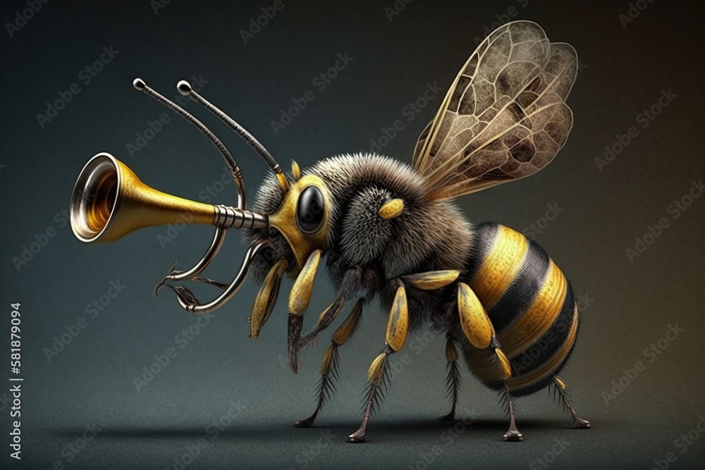 Trumpet that looks like a bee with black and yellow stripes and ...