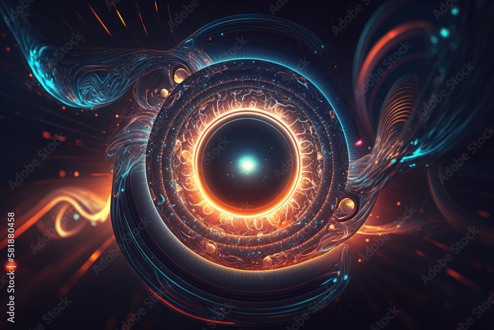 Cosmic trance and hypnosis concept of glowing details in digital neural ...