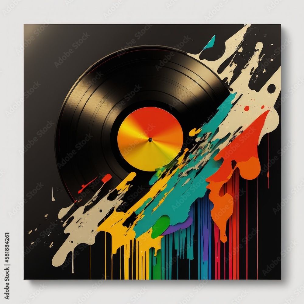 Old colored vinyl record illustration, 80s and 90s concept. Generative ...