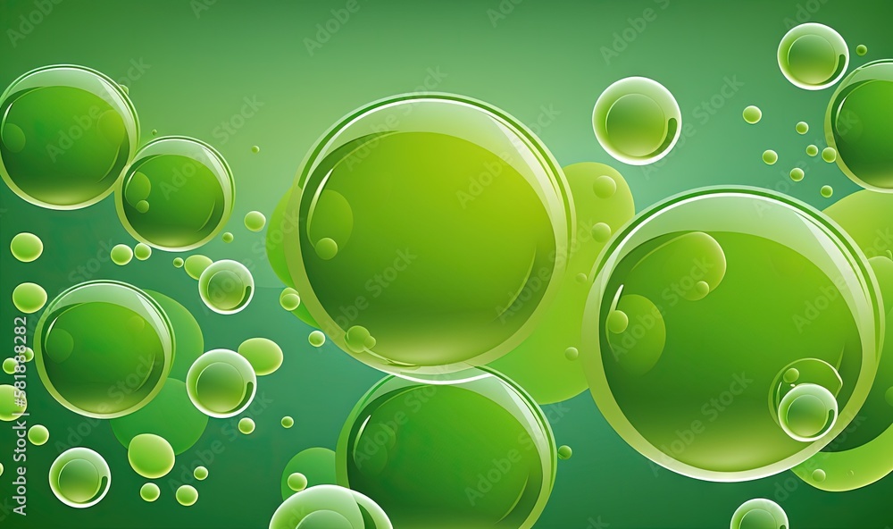 a green background with many bubbles of soapy water and a green ...