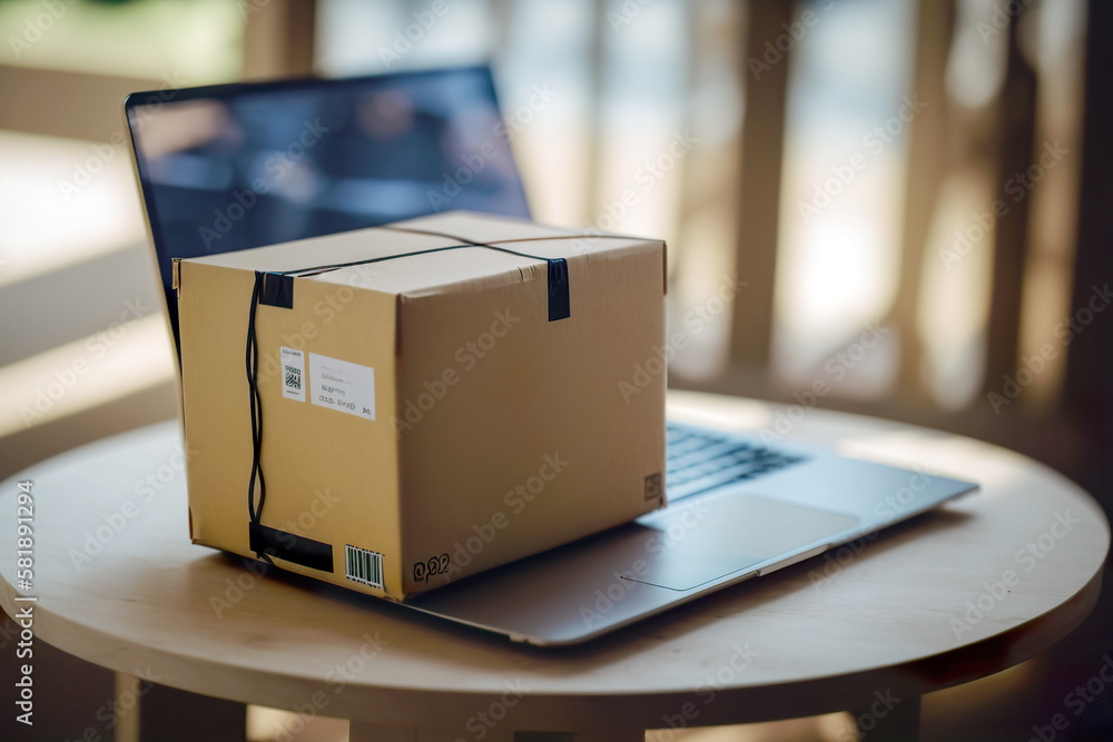 Online shopping concept on laptop screen showing growth, digital store ...