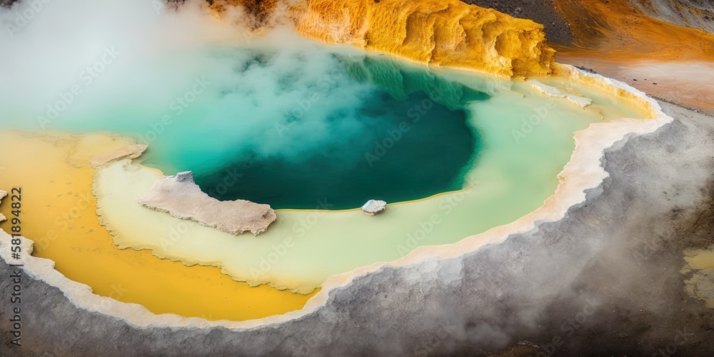Thermal lake at the wai-o-tapu, Rotura, New Zealand, seen from close ...