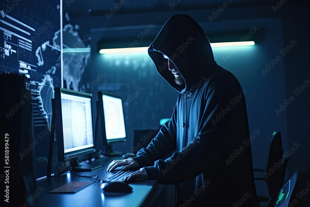 cybersecurity vulnerability Log4J and hacker,coding,malware concept.Hooded computer hacker in ...