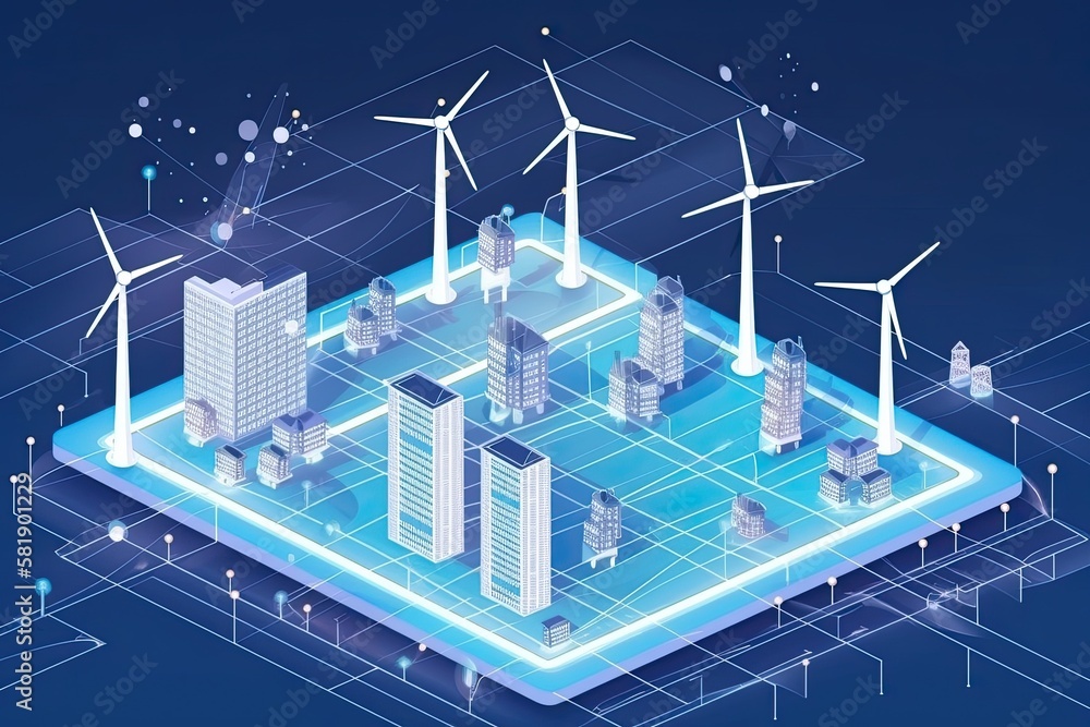 solar cell plant and wind generators in urban area connected to smart ...