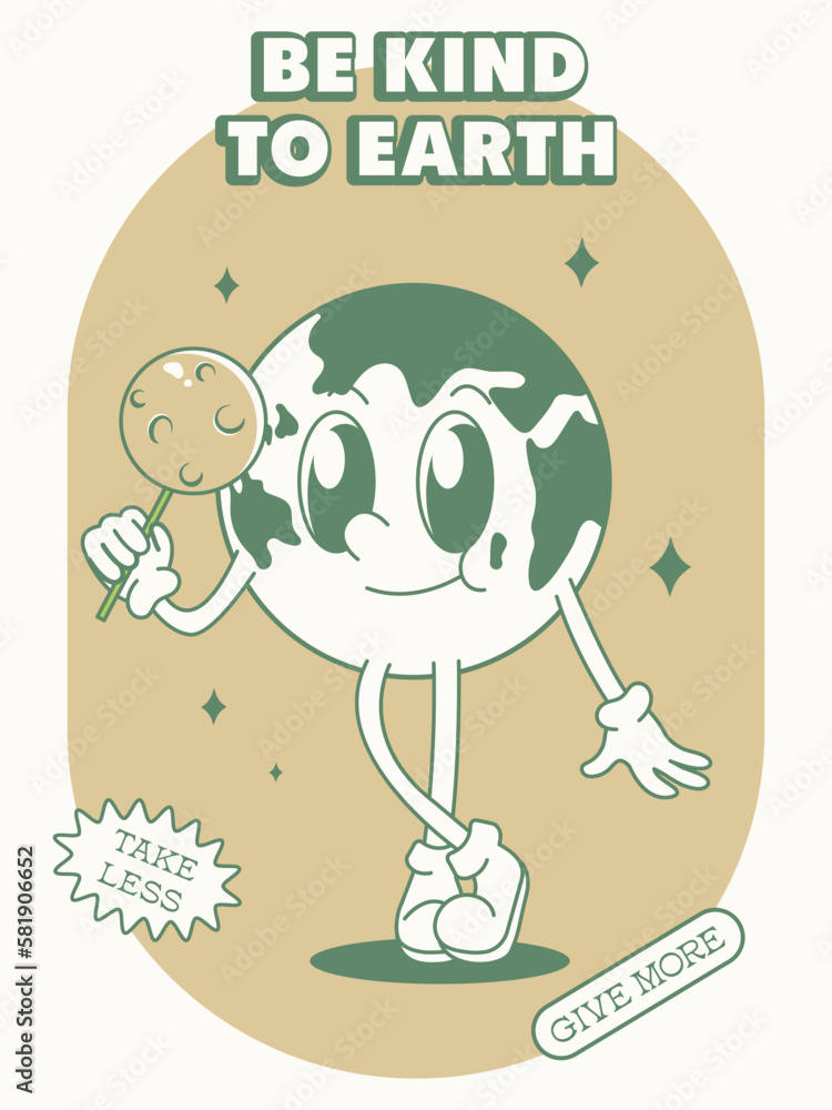 Save the planet in trendy retro cartoon style. Poster for Earth Day ...
