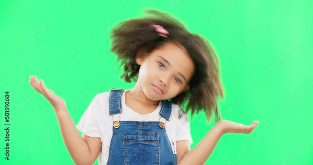 Video Stock Kids, doubt and a confused girl shrugging her shoulders on ...