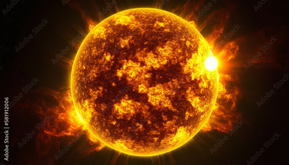 sun and fire in the dark space including a sun flare, created with ...