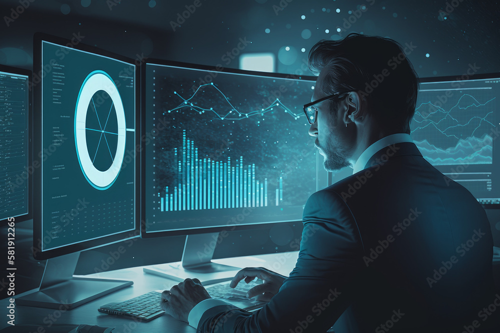 Big control center with business graphs showing key process indicators ...