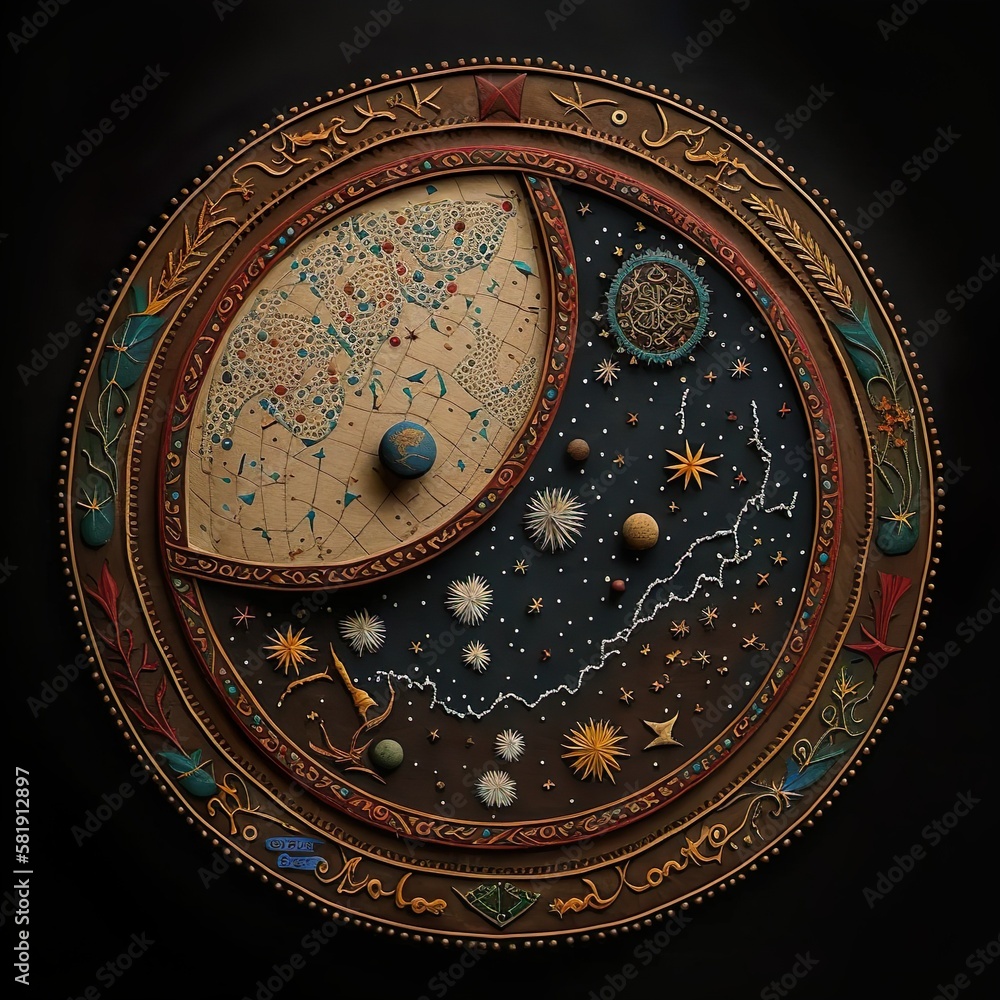 Ancient Skies A Colorful Embroidery Map with Celestial Marginalia and ...