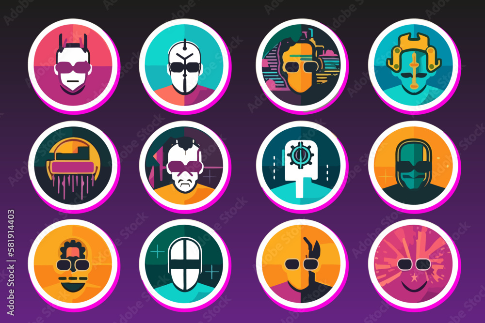 Big vector set of isolated cyberpunk characters. Techno futuristic ...